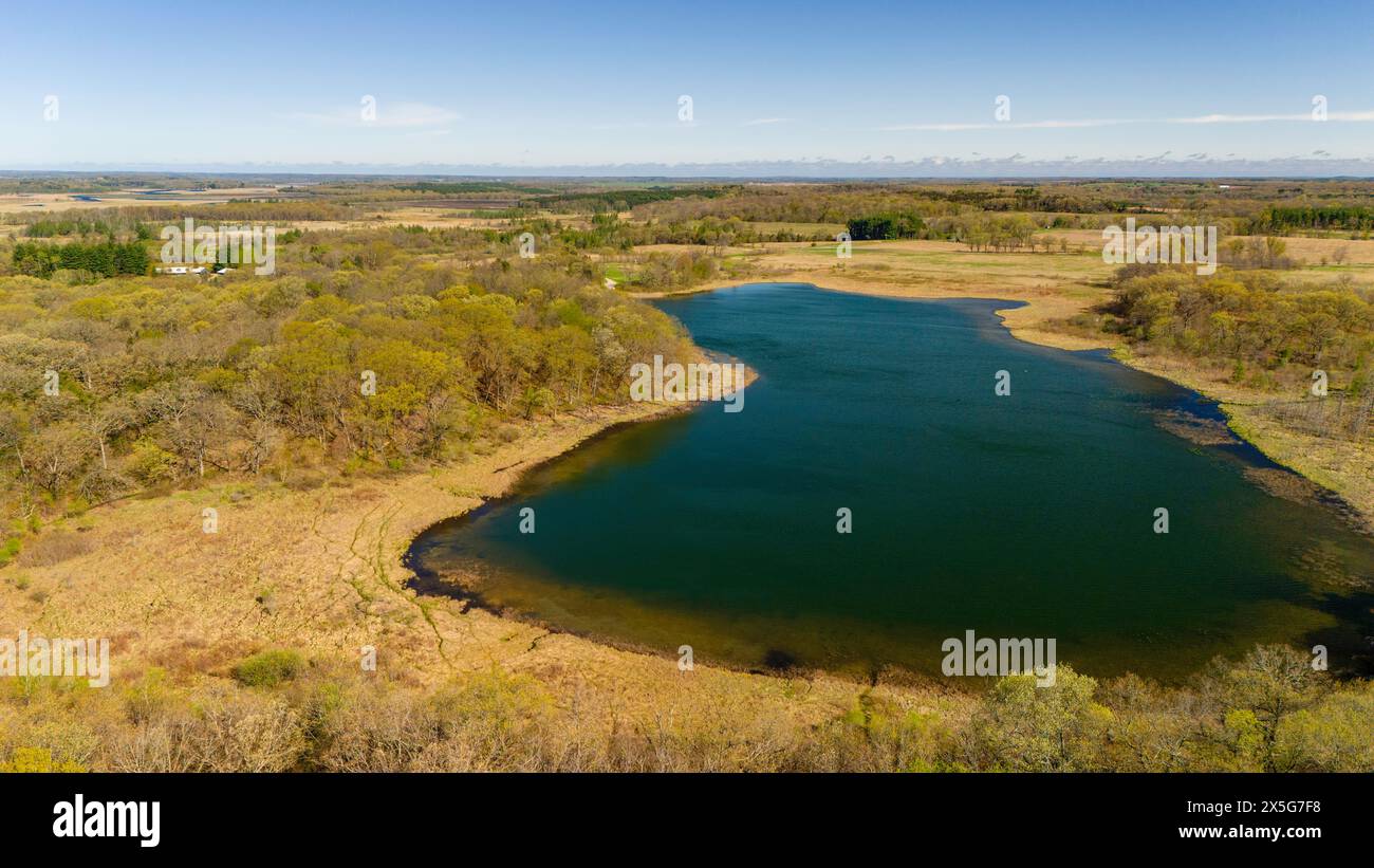 Aerial photograph of John Muir Memorial County Park and Ennis Lake, the ...