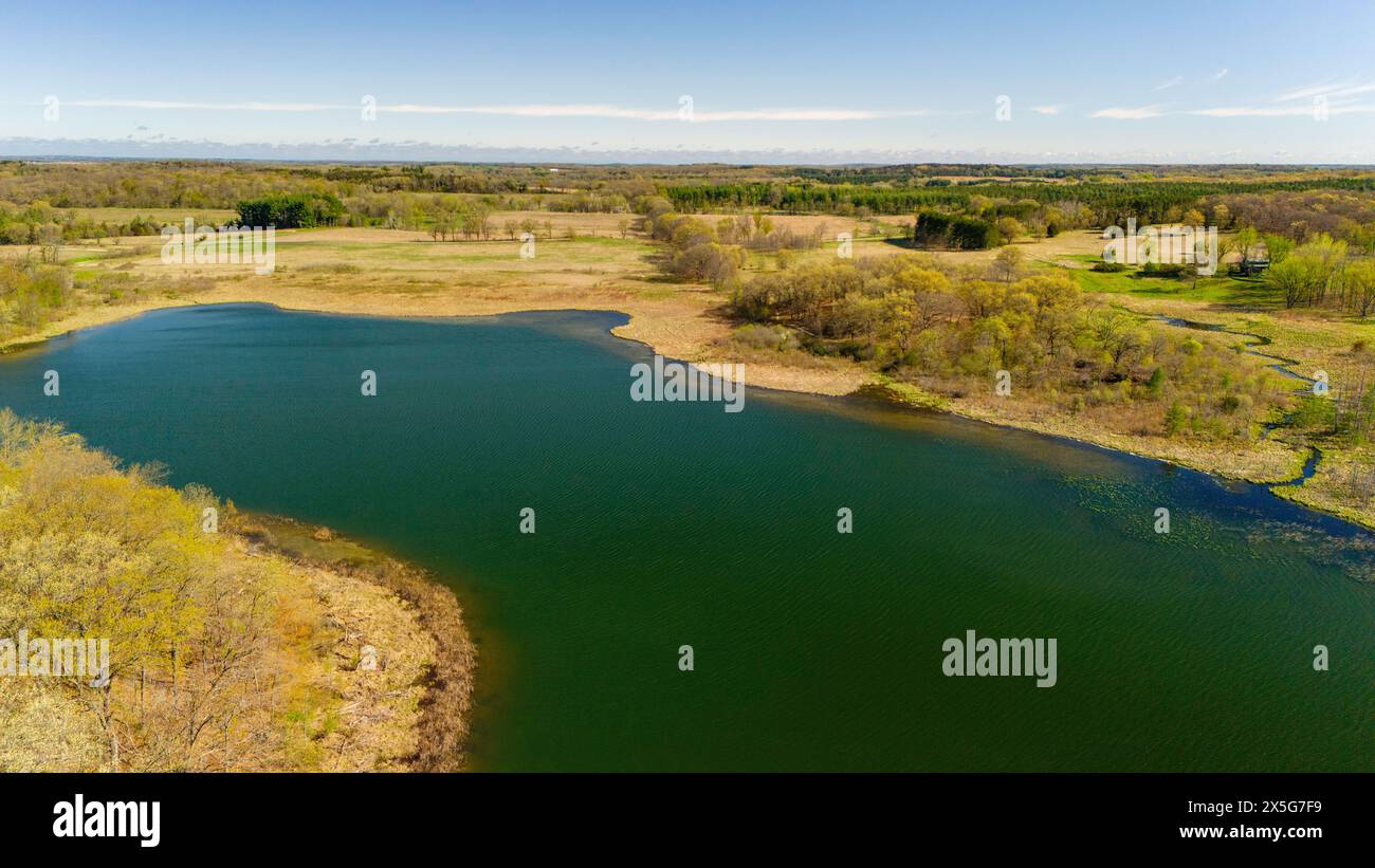 Aerial photograph of John Muir Memorial County Park and Ennis Lake, the ...