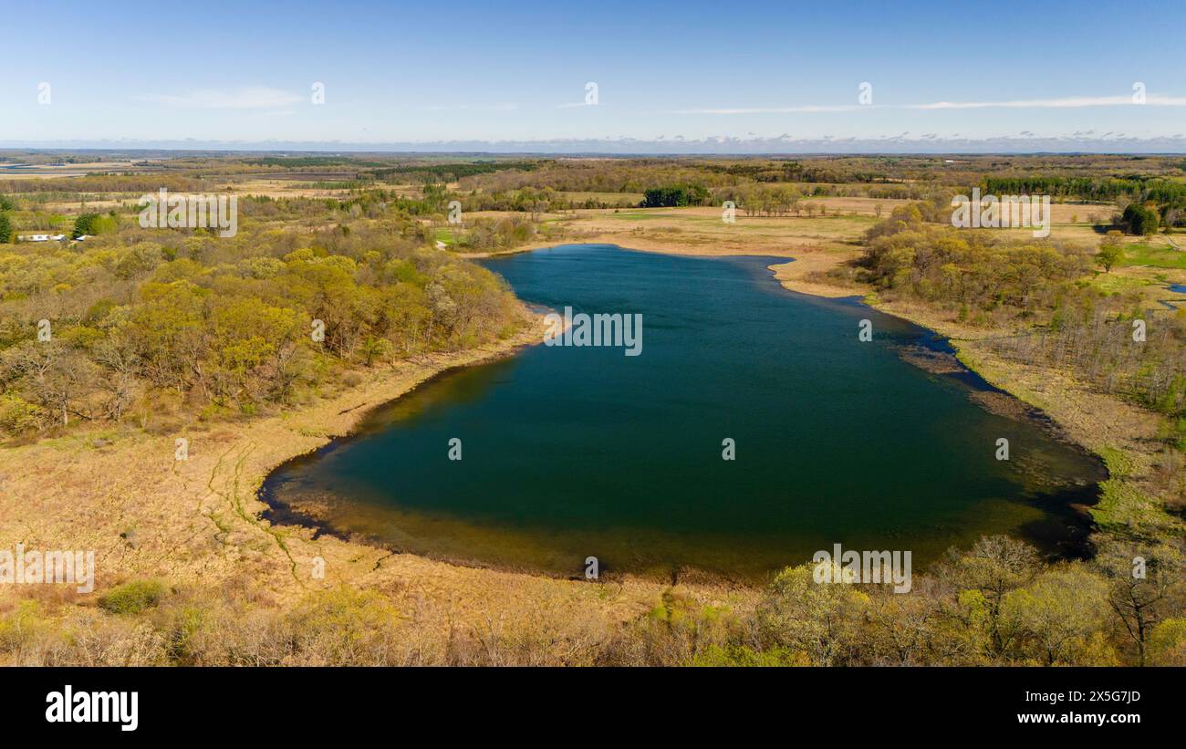 Aerial photograph of John Muir Memorial County Park and Ennis Lake, the ...