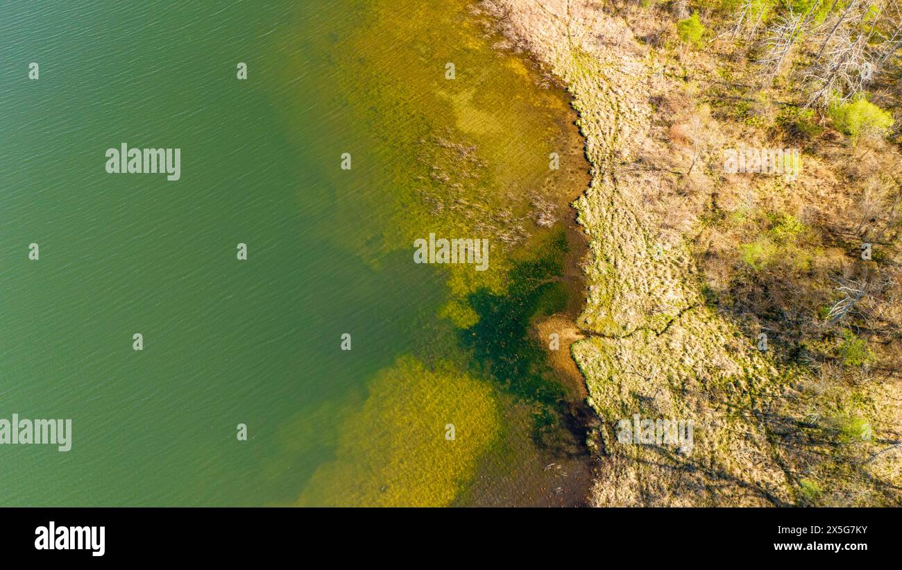 Aerial photograph of John Muir Memorial County Park and Ennis Lake, the ...