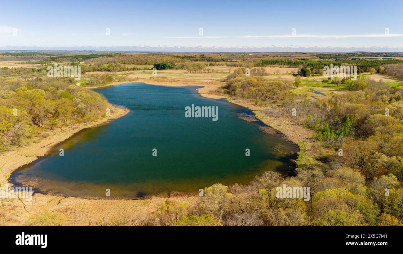 Aerial photograph of John Muir Memorial County Park and Ennis Lake, the ...