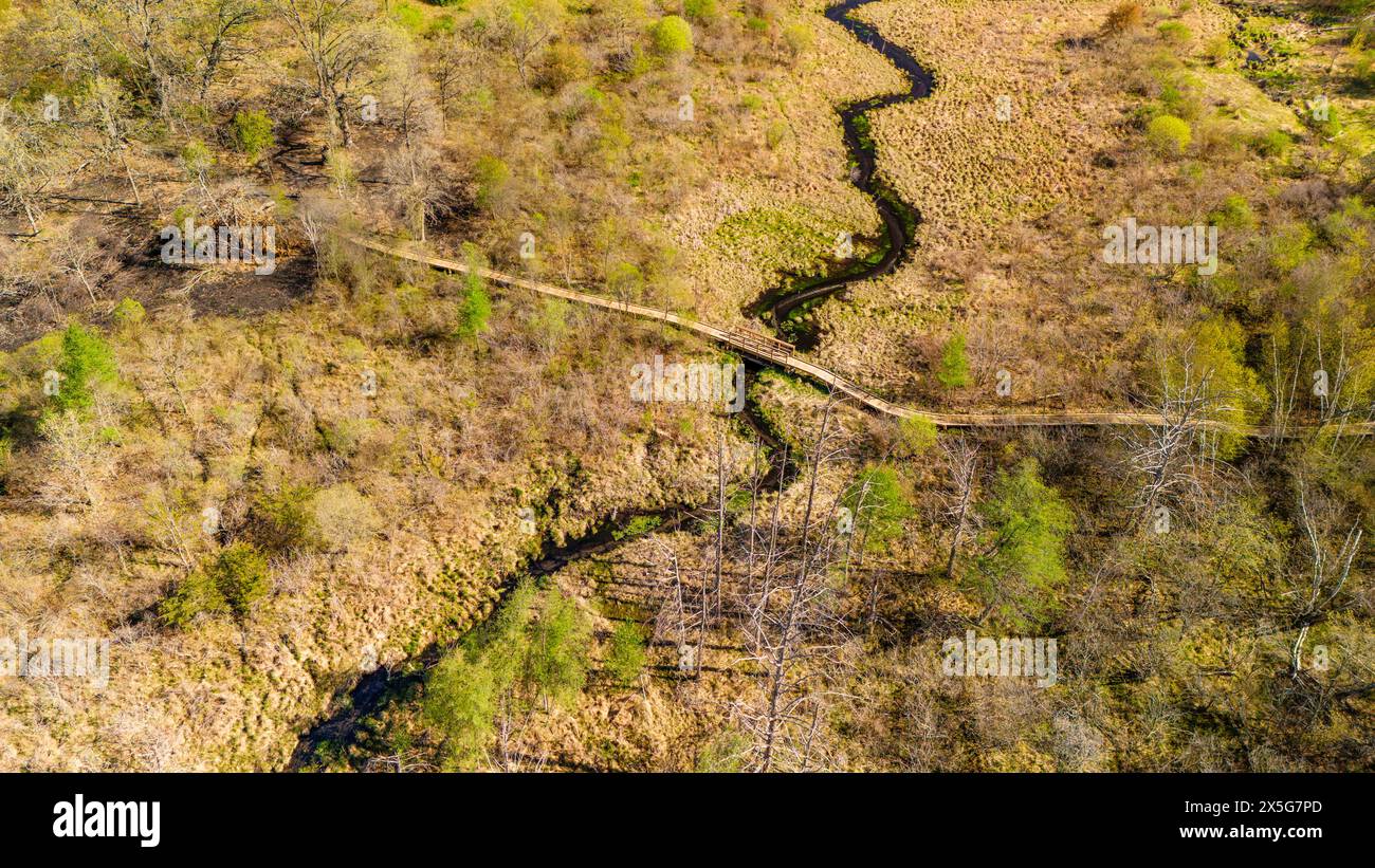 Aerial photograph of John Muir Memorial County Park and Ennis Lake, the ...