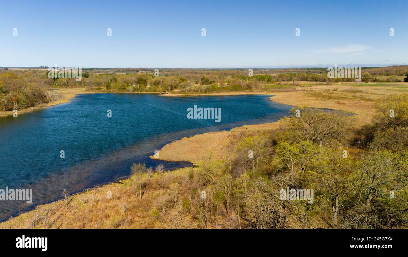 Aerial photograph of John Muir Memorial County Park and Ennis Lake, the ...