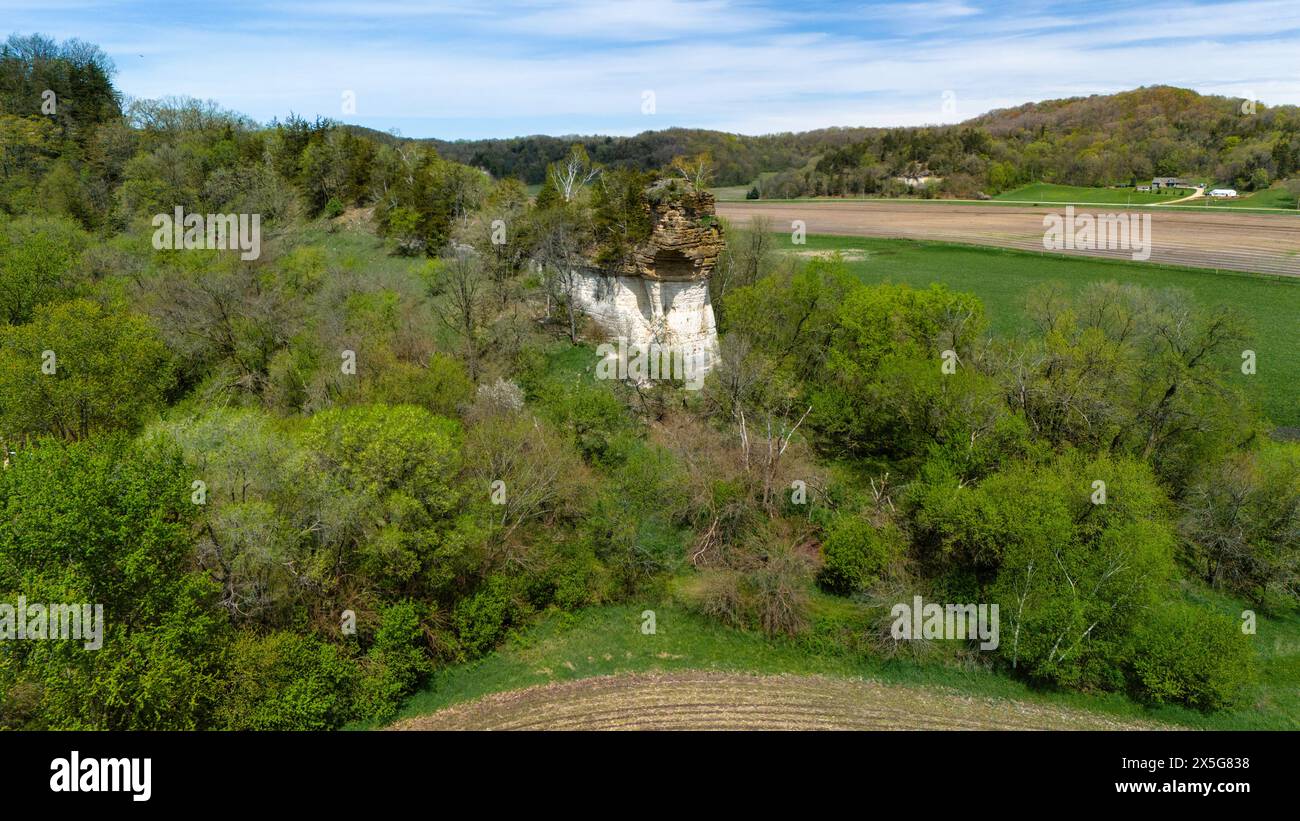 Aerial photograph of an eroded sandstone pedestal near Leland, Sauk ...