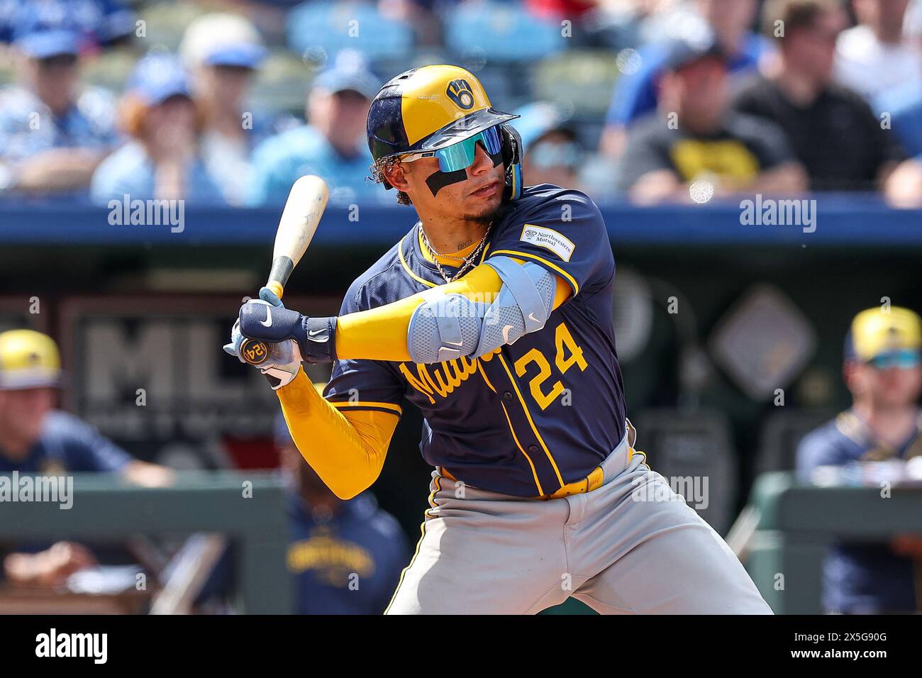 Kansas City, MO, USA. 8th May, 2024. Milwaukee Brewers catcher William ...