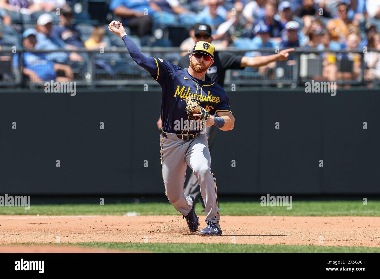 Kansas City, MO, USA. 8th May, 2024. Milwaukee Brewers third baseman ...