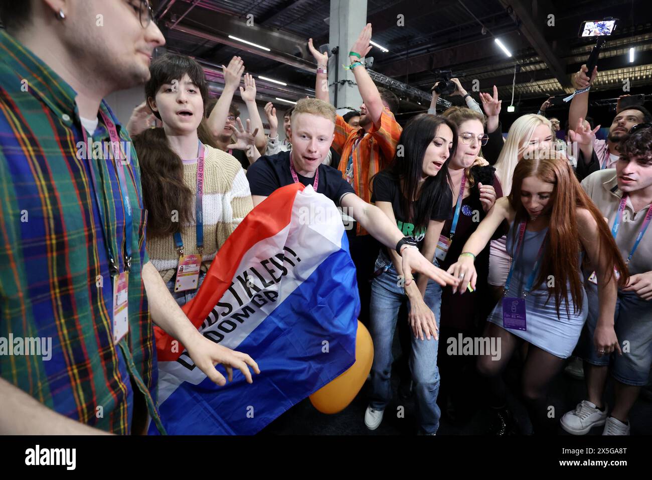 Malmo, Sweden. 09th May, 2024. People dance with Dutch flag in Media ...
