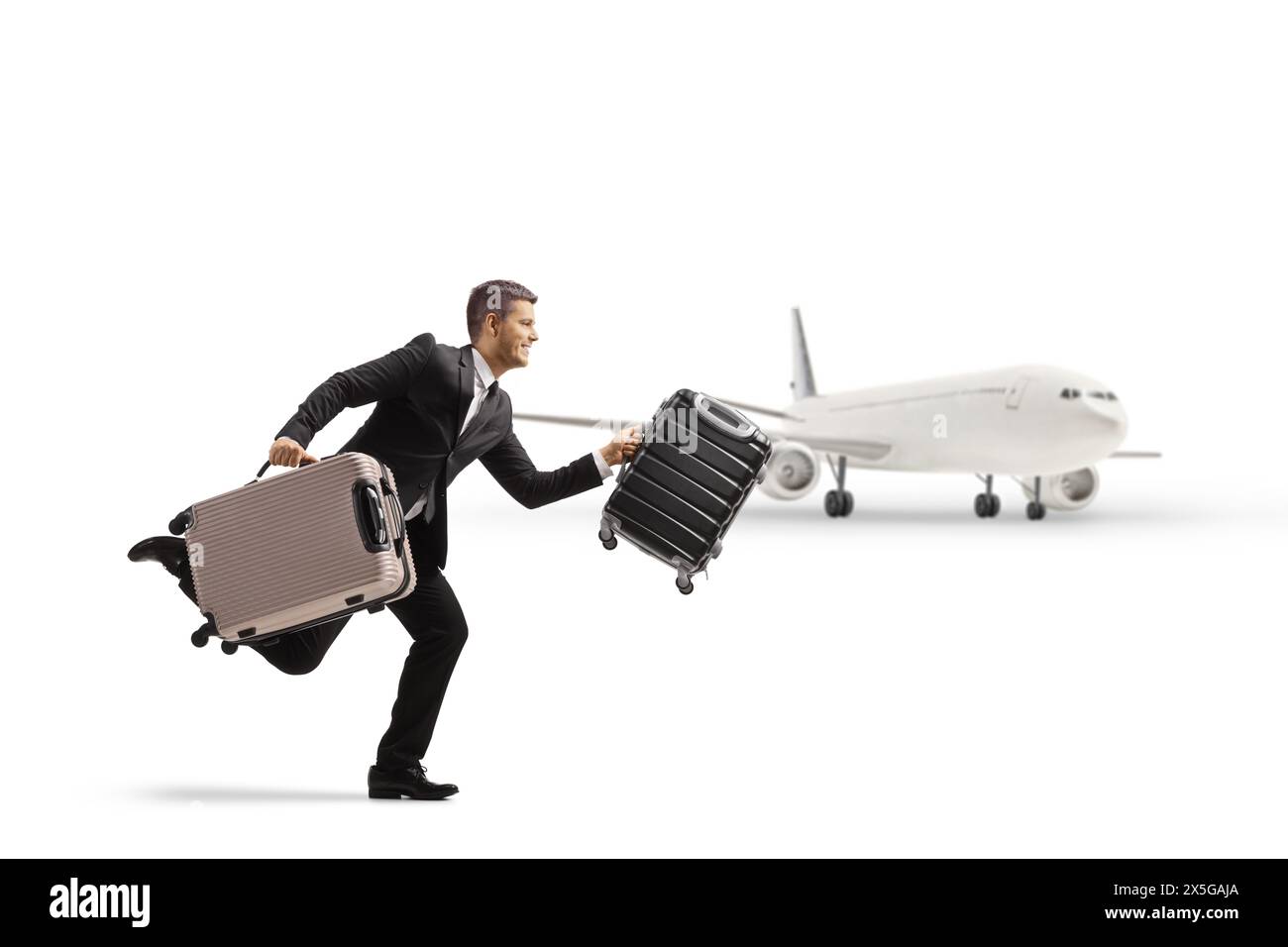 Full length profile shot of a businessman running and carrying ...