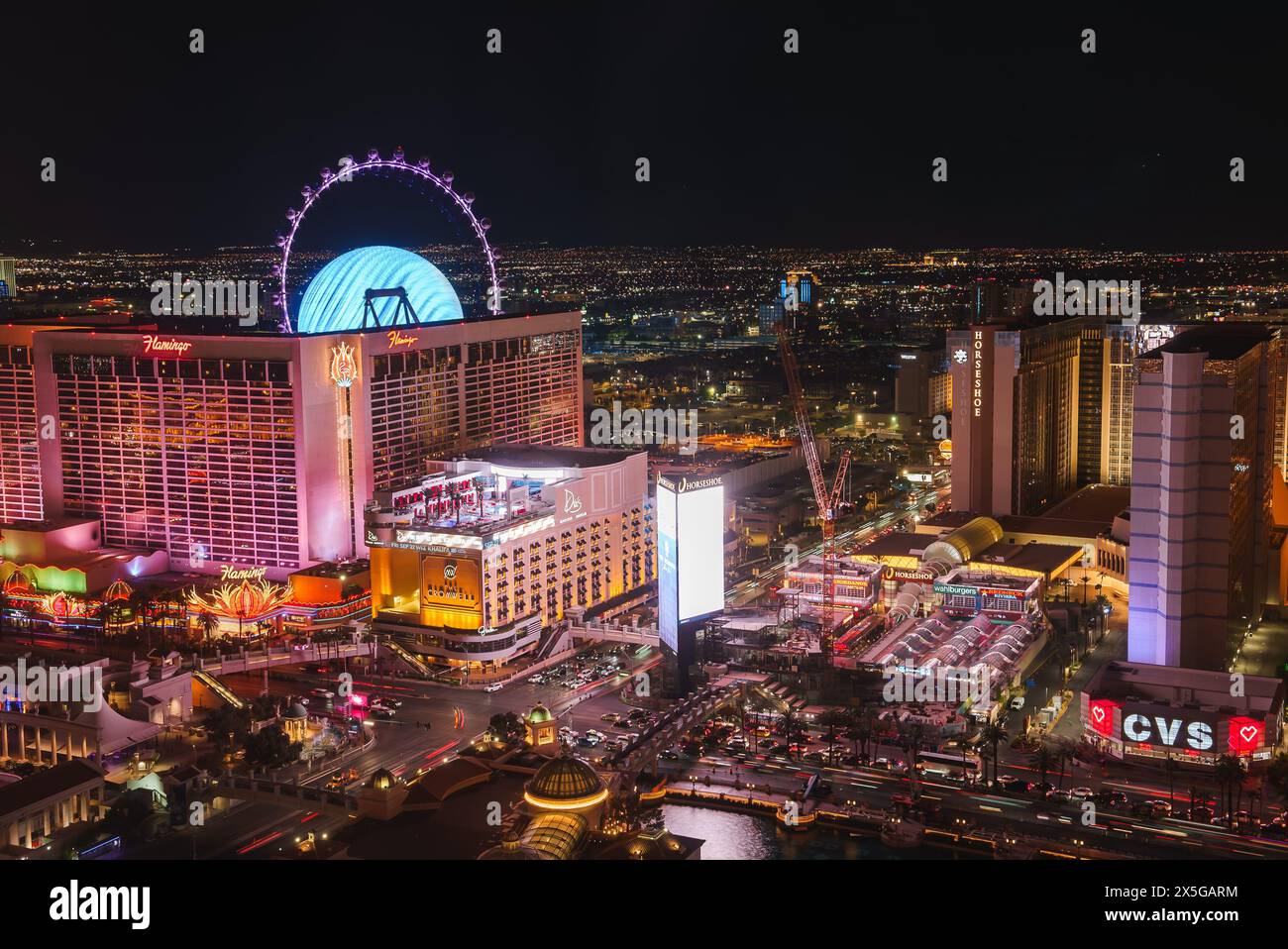 Vibrant Aerial Night View, Las Vegas Strip Iconic Illuminated Architecture and Urban Nightlife ...