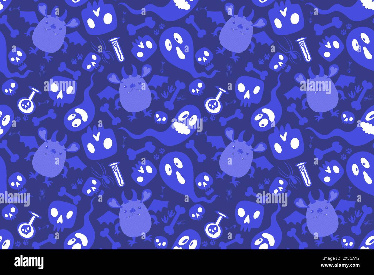 Halloween cartoon monsters seamless ghost and bones and poison pattern ...