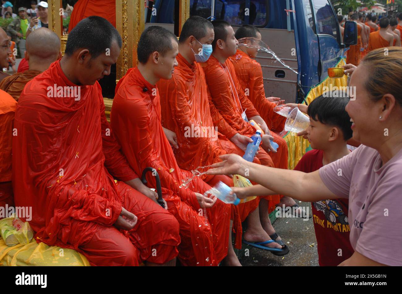 Monks parading as part of the Pi Mai Parade, Lao New Year Festival in ...