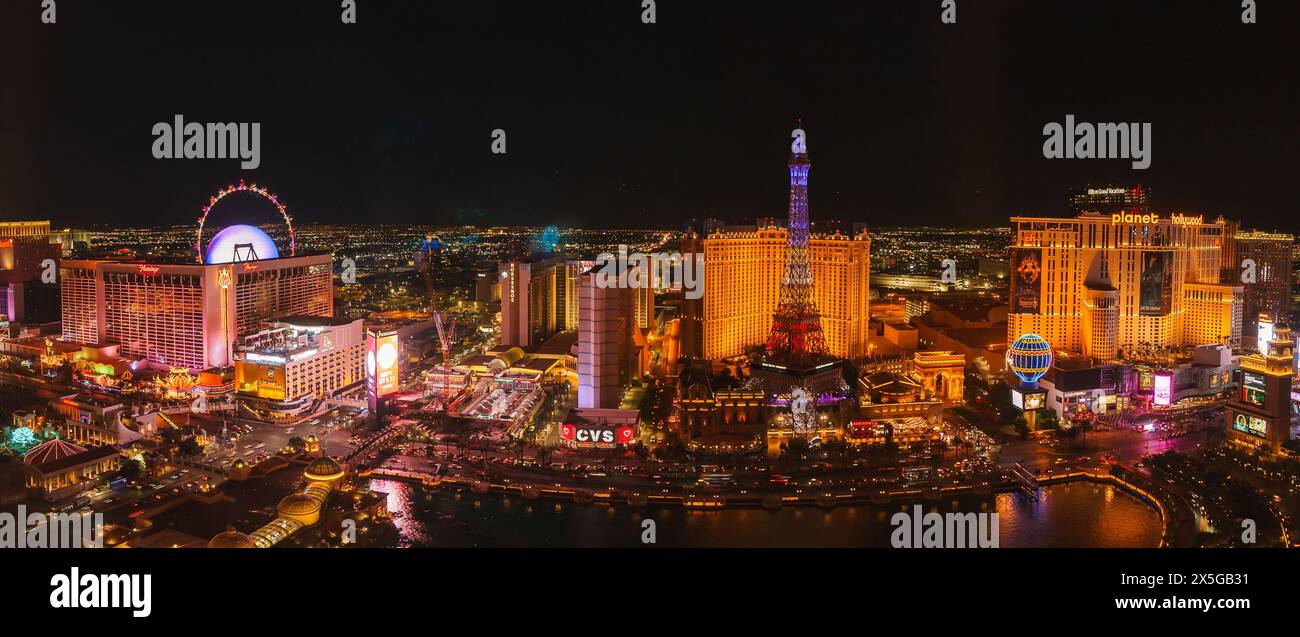 Vibrant Night View of Las Vegas Strip, Neon Lights and Famous Landmarks Stock Photo - Alamy