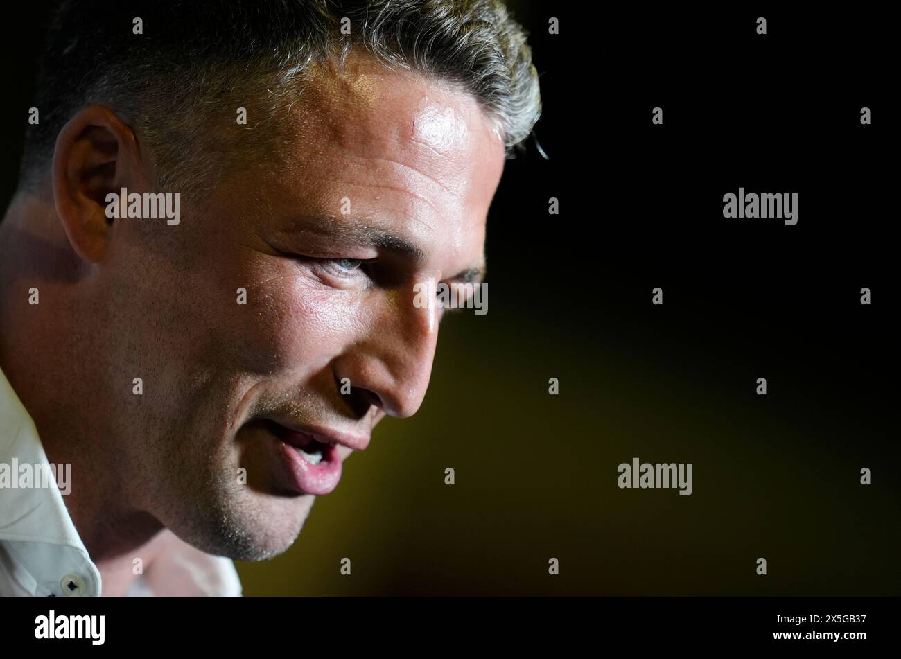 Warrington Wolves head coach Sam Burgess speaks to the media after the ...