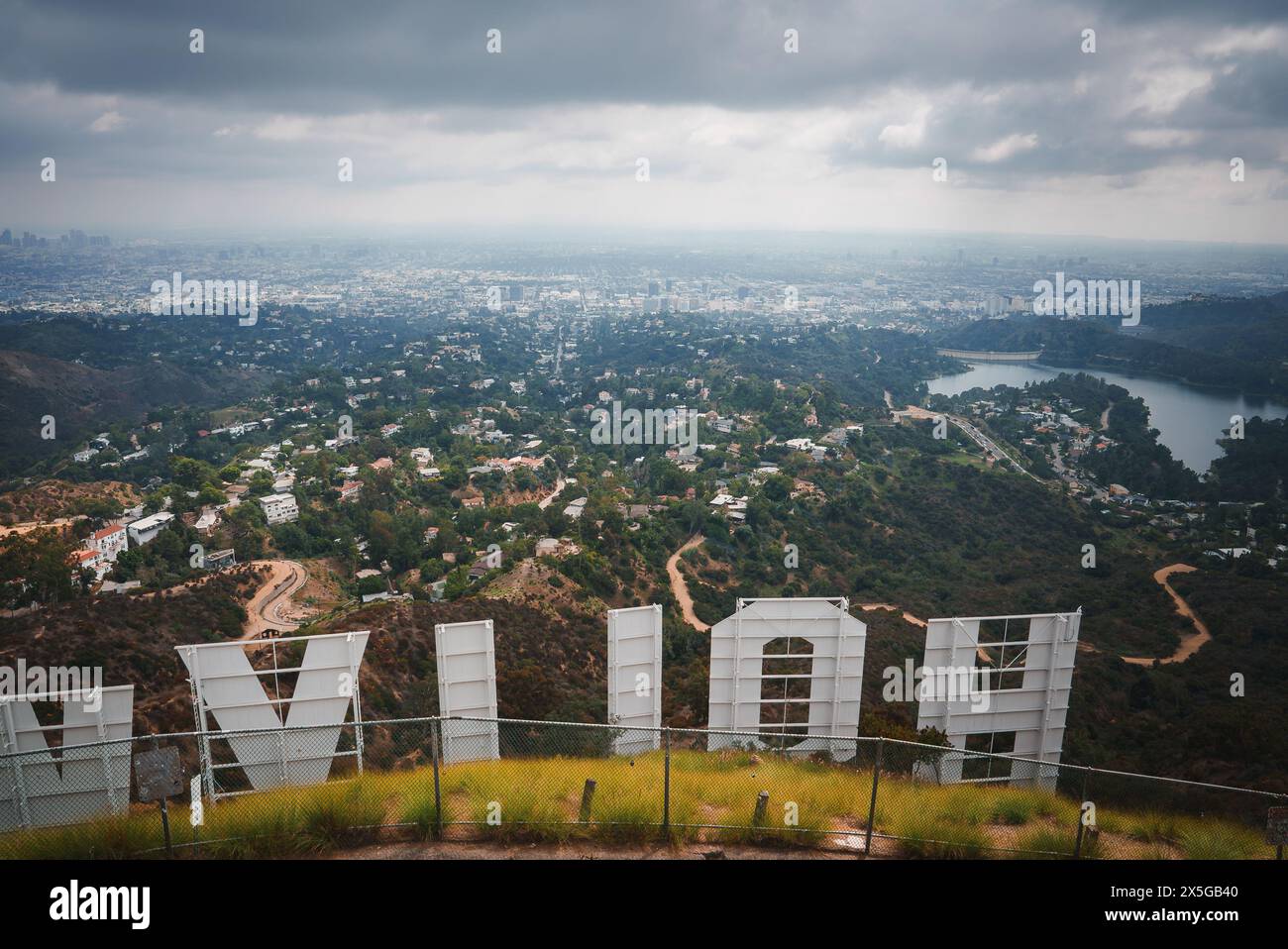 Iconic Hollywood Sign View over Los Angeles Skyline Stock Photo - Alamy