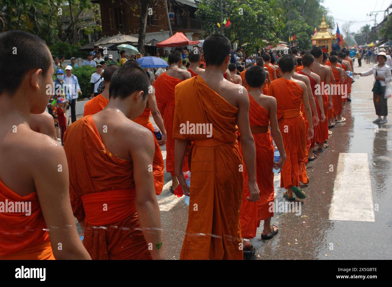 Monks parading as part of the Pi Mai Parade, Lao New Year Festival in ...
