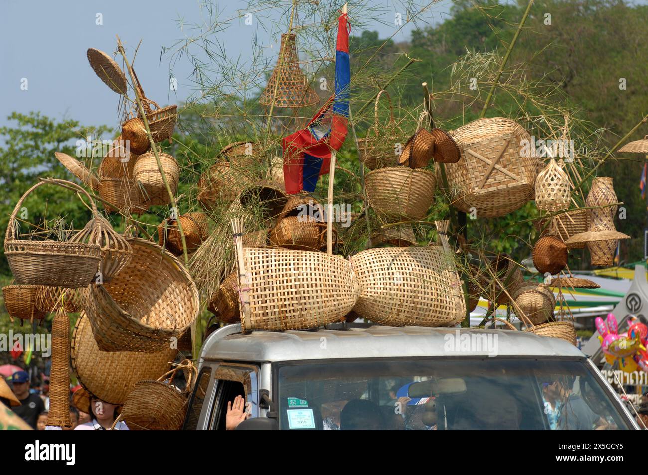 Woven baskets on a float as part of the Pi Mai Parade, Lao New Year ...