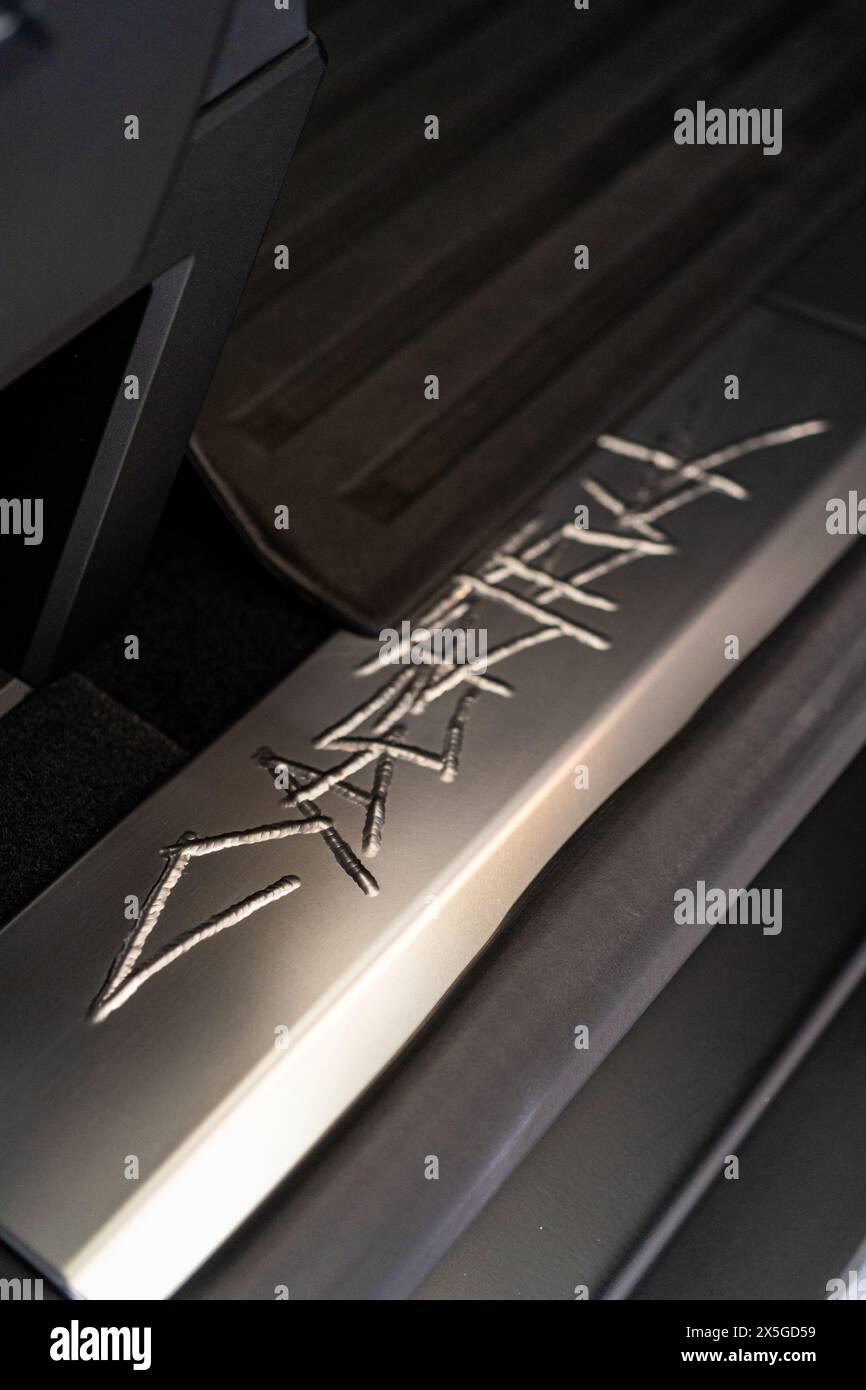 Close-Up of Tesla Cybertruck Signature Metal Engraving Stock Photo - Alamy