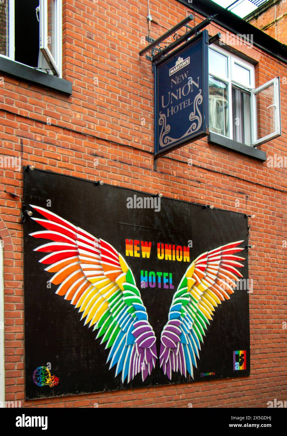 rainbow wings sign for new union hotel in canal street gay village ...