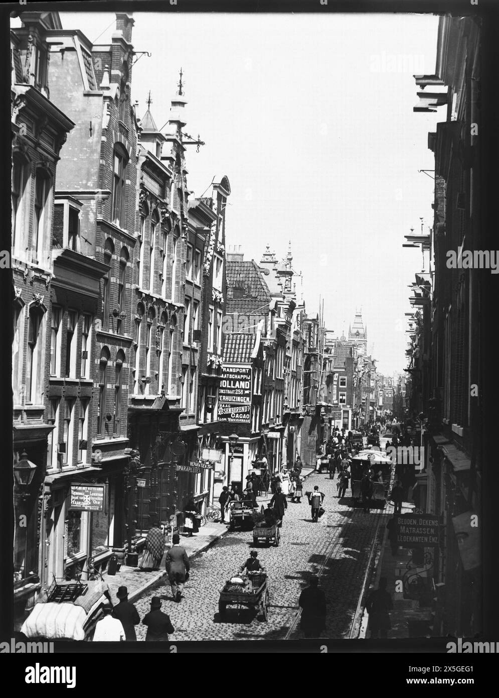Vintage dutch street scene, Vijzelstraat, Amsterdam City with people ...