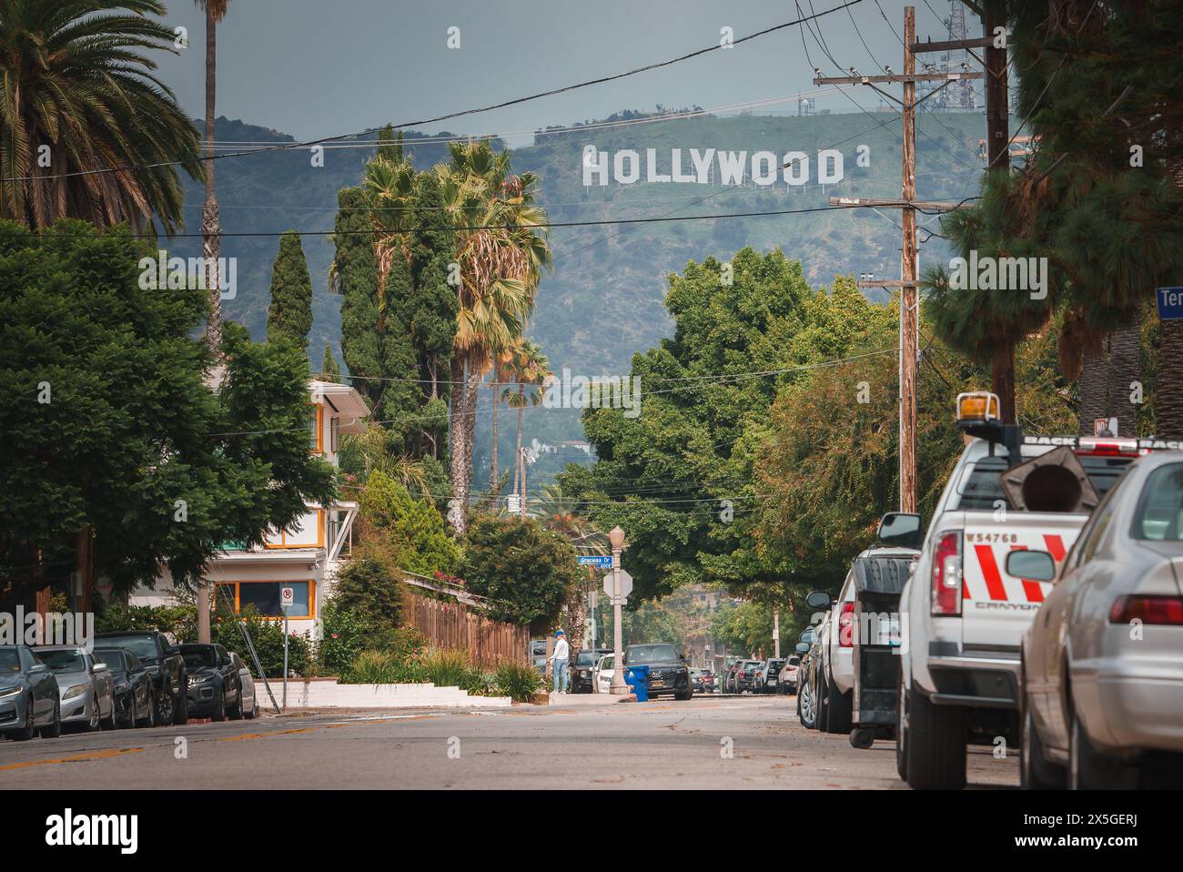 LA Street View with Iconic Hollywood Sign and Laid Back Vibes Stock ...