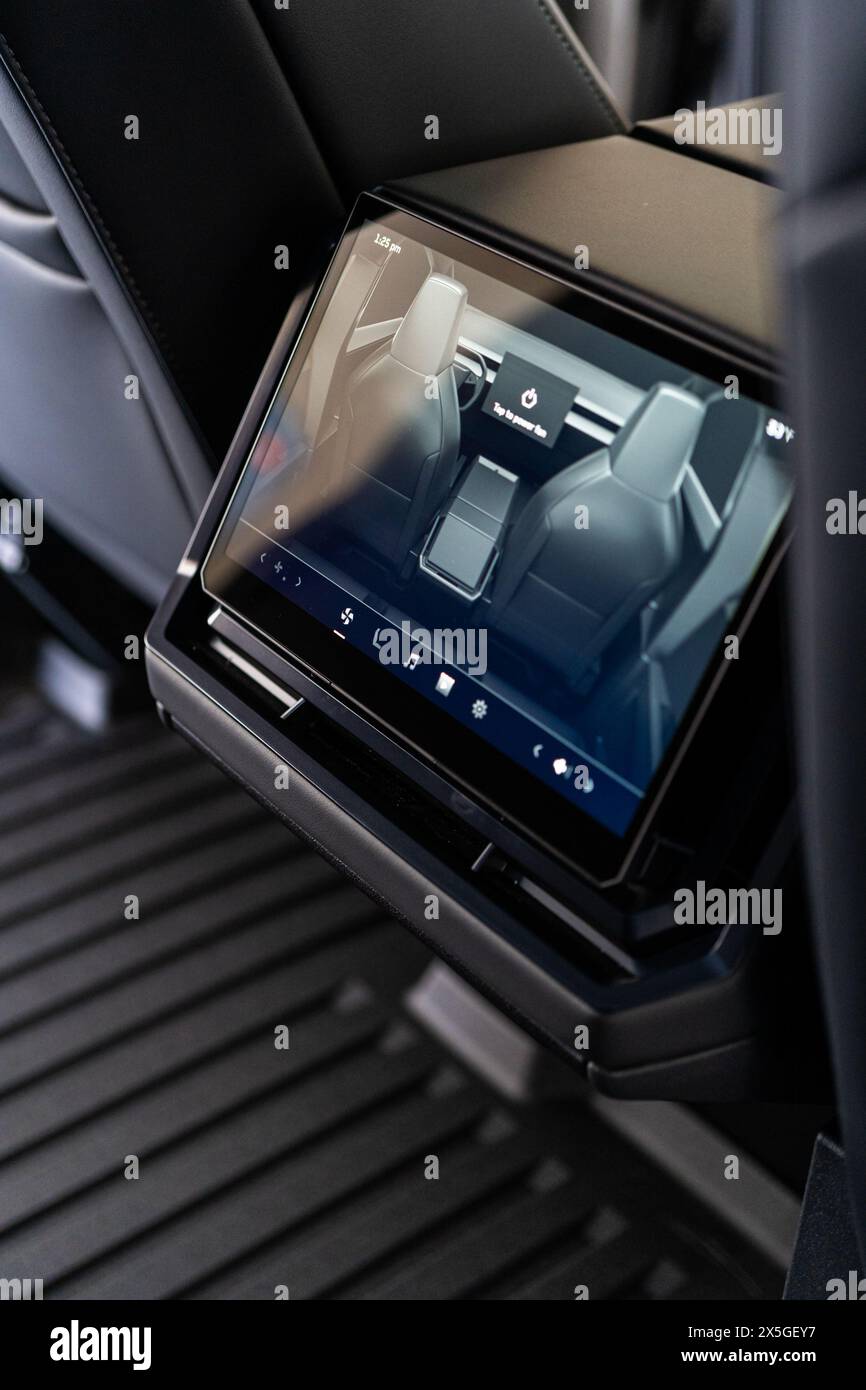Advanced Rear Seat Screen Interface in Tesla Cybertruck Stock Photo - Alamy