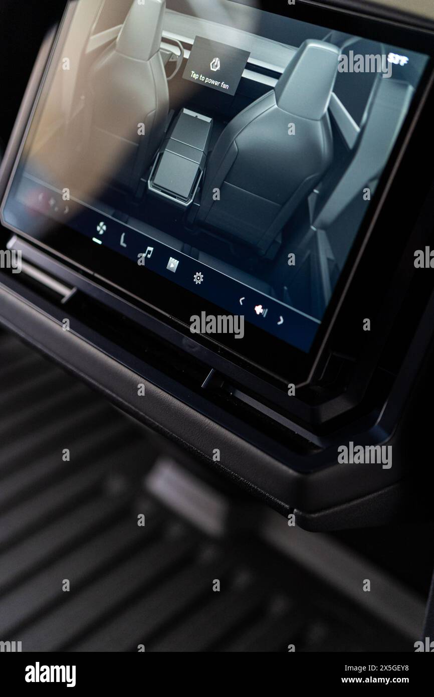 Advanced Rear Seat Screen Interface in Tesla Cybertruck Stock Photo - Alamy