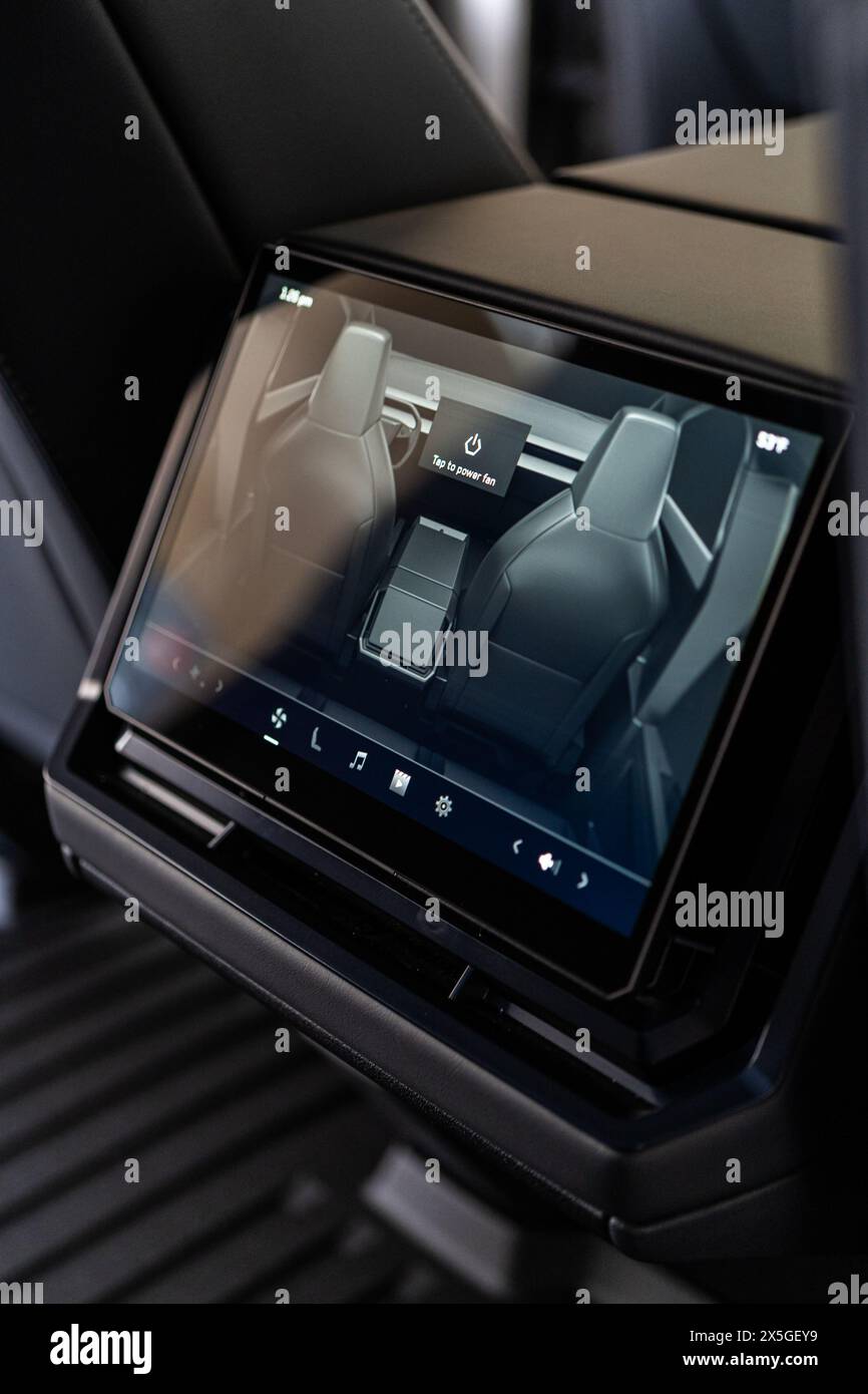 Advanced Rear Seat Screen Interface in Tesla Cybertruck Stock Photo - Alamy