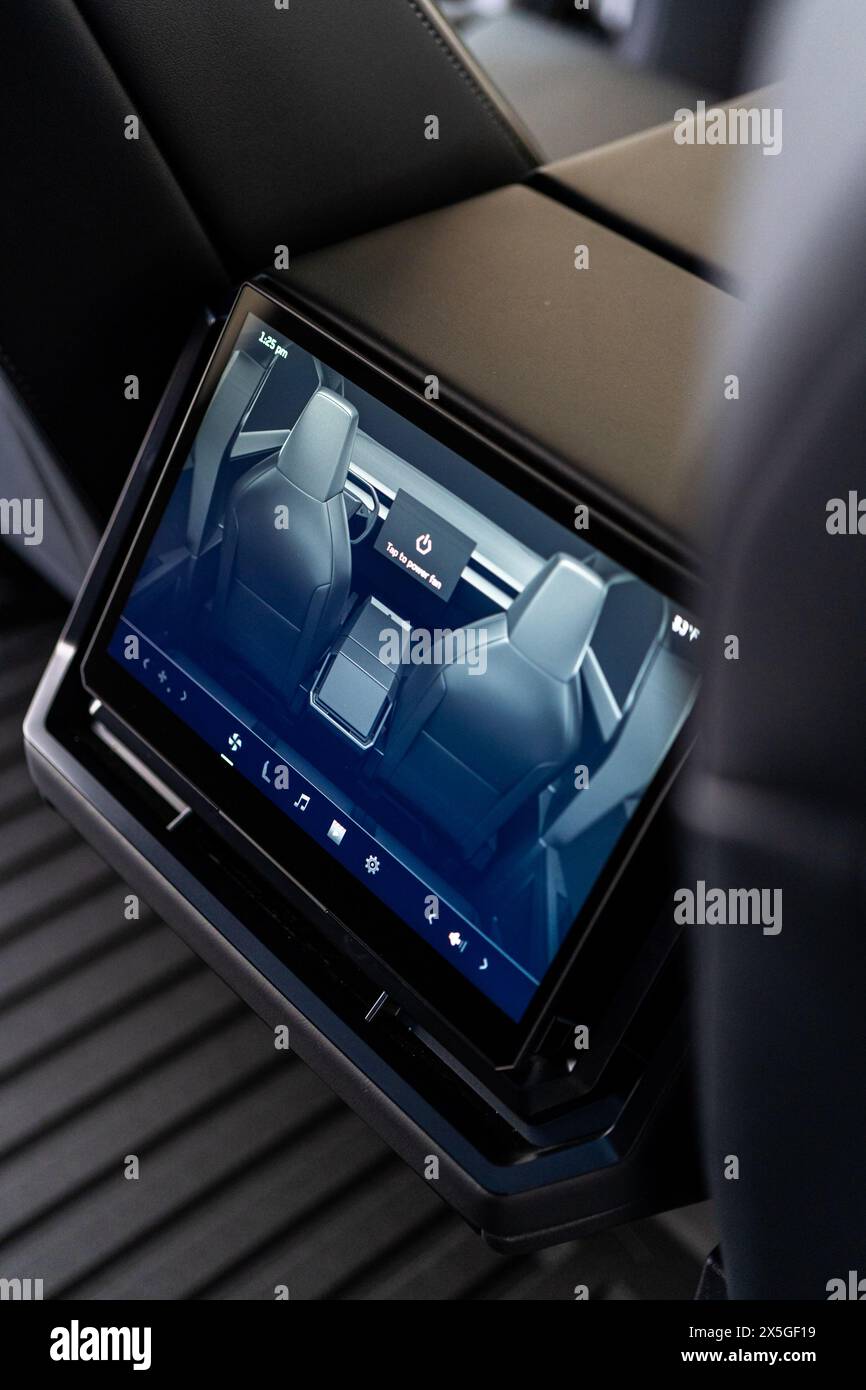Advanced Rear Seat Screen Interface in Tesla Cybertruck Stock Photo - Alamy