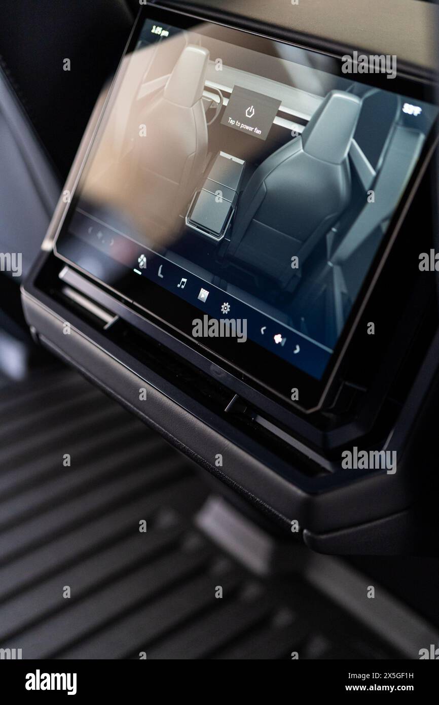 Advanced Rear Seat Screen Interface in Tesla Cybertruck Stock Photo - Alamy