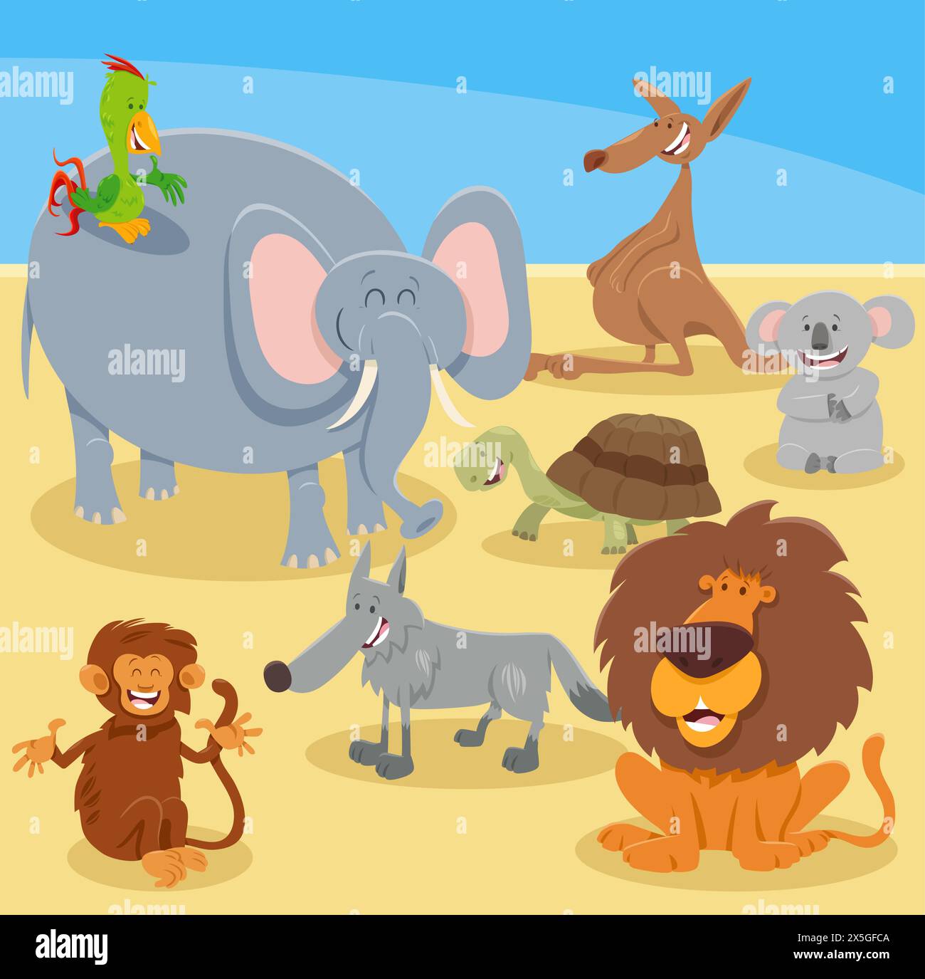 Cartoon illustration of happy wild animals comic characters group Stock ...