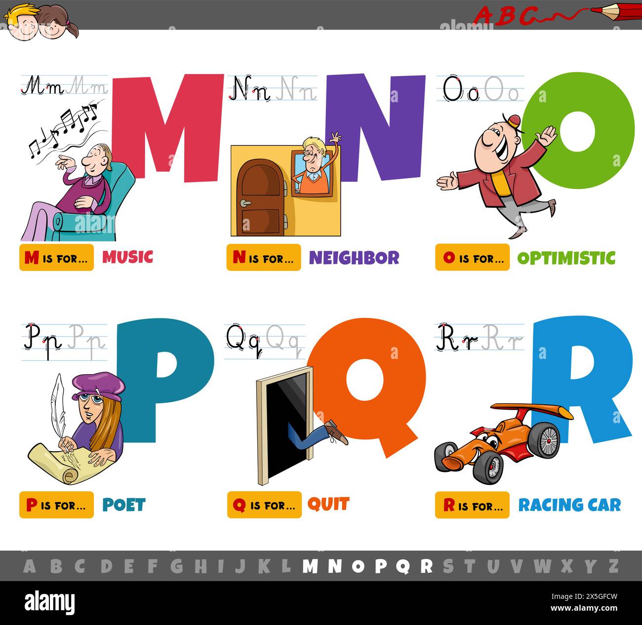 Cartoon illustration of capital letters from alphabet educational set ...