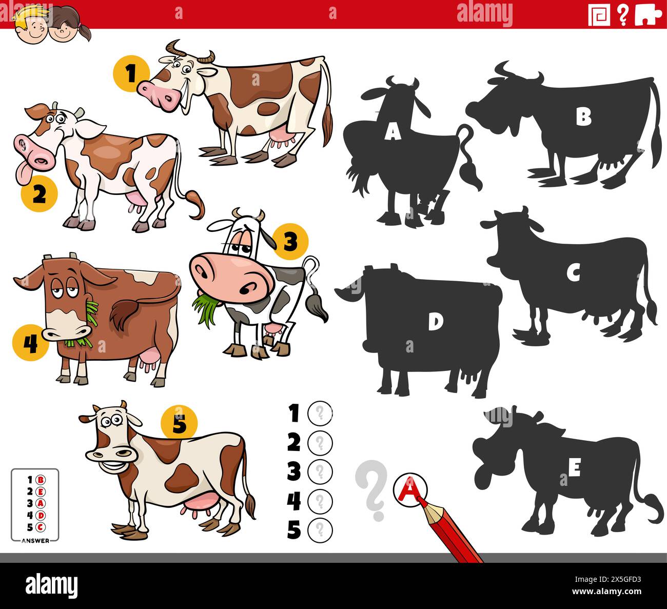 Cartoon illustration of finding the right shadows to the pictures ...