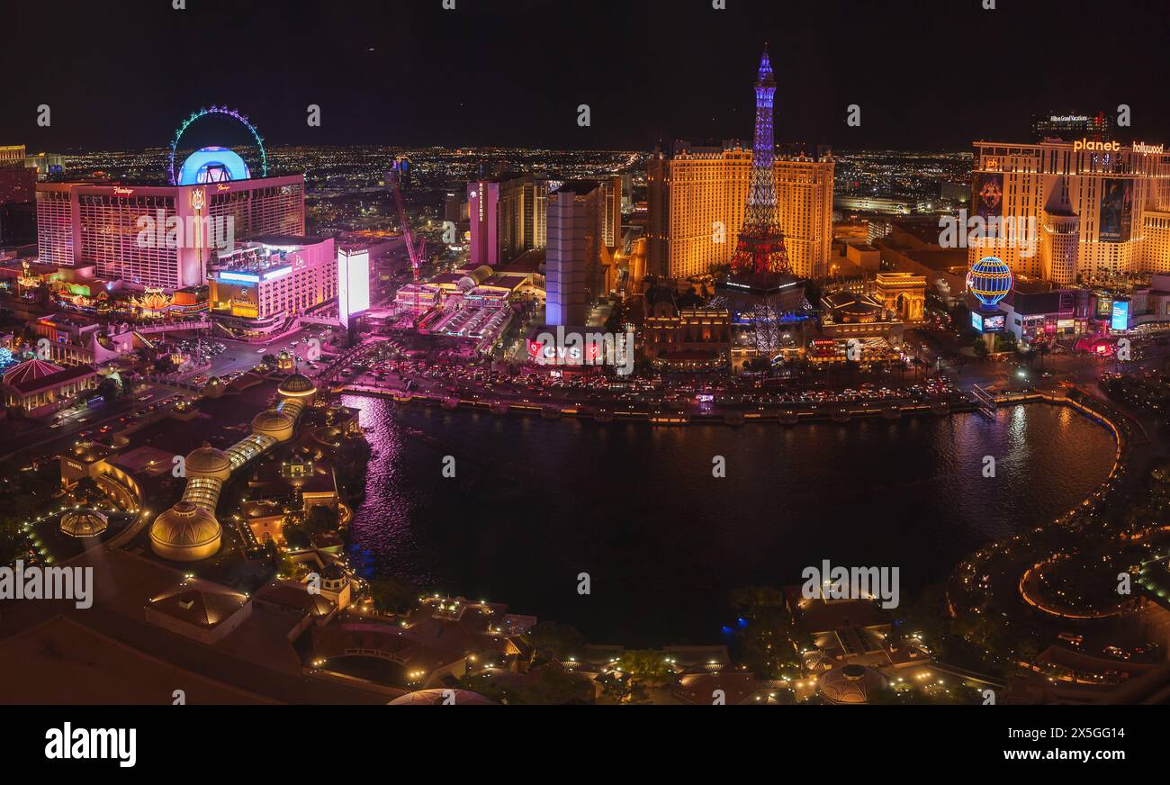 Vibrant Night View of Las Vegas Strip, Iconic Skyline and Bellagio Hotel Fountain Stock Photo ...