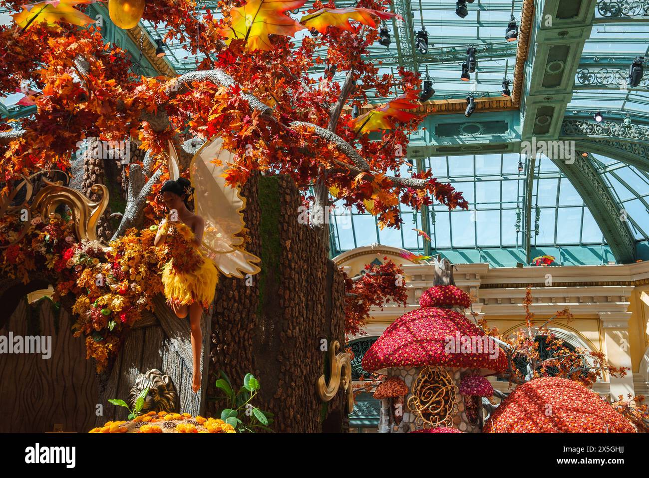 Enchanted Autumn Forest Theme in Las Vegas Sculpture Garden Stock Photo ...
