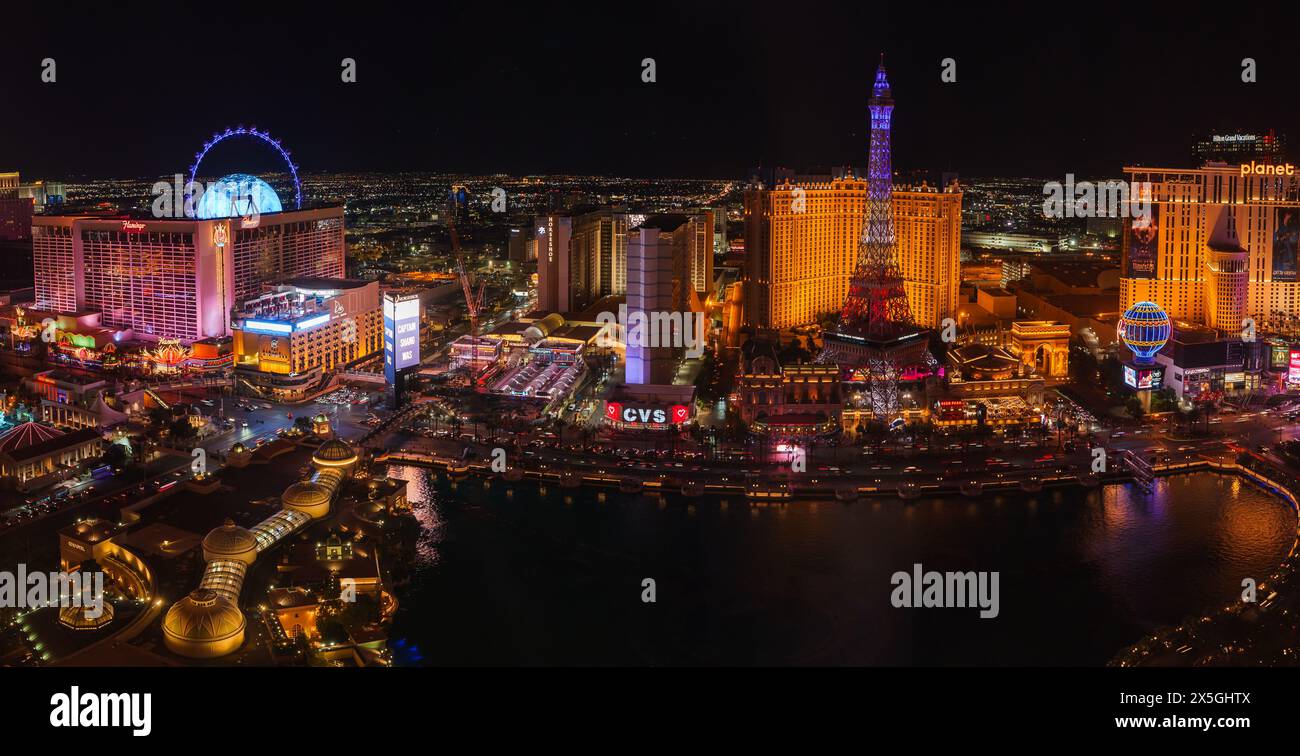 Vibrant Aerial Night View of Las Vegas Strip Hotels and Attractions Stock Photo - Alamy