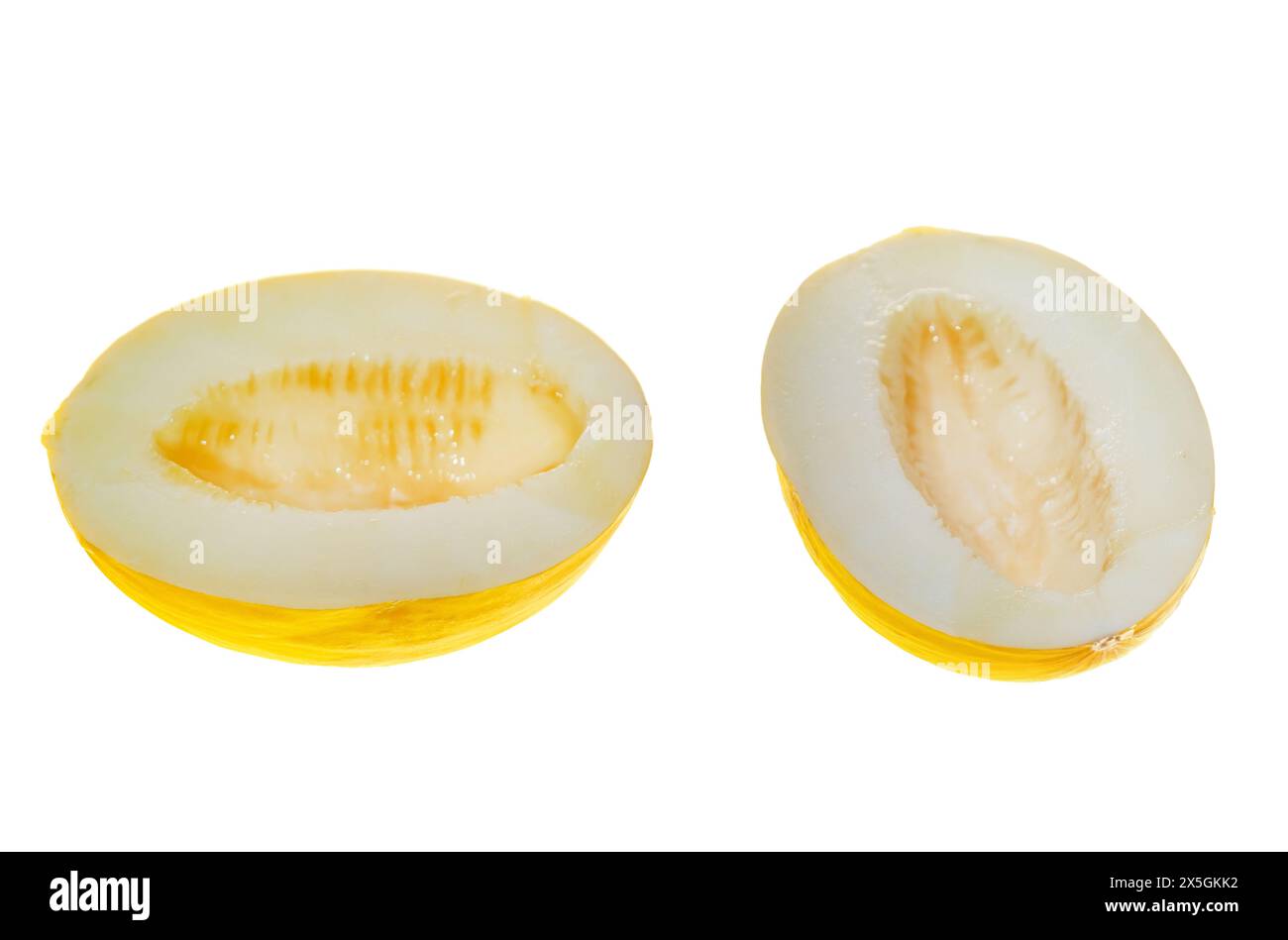 Melon cut isolated on white background. Yellow melon in a section Stock ...