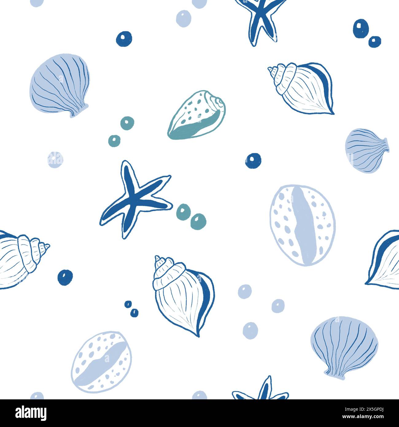 Sea creatures, shells, starfish, bubble, seamless pattern, summer vibes ...