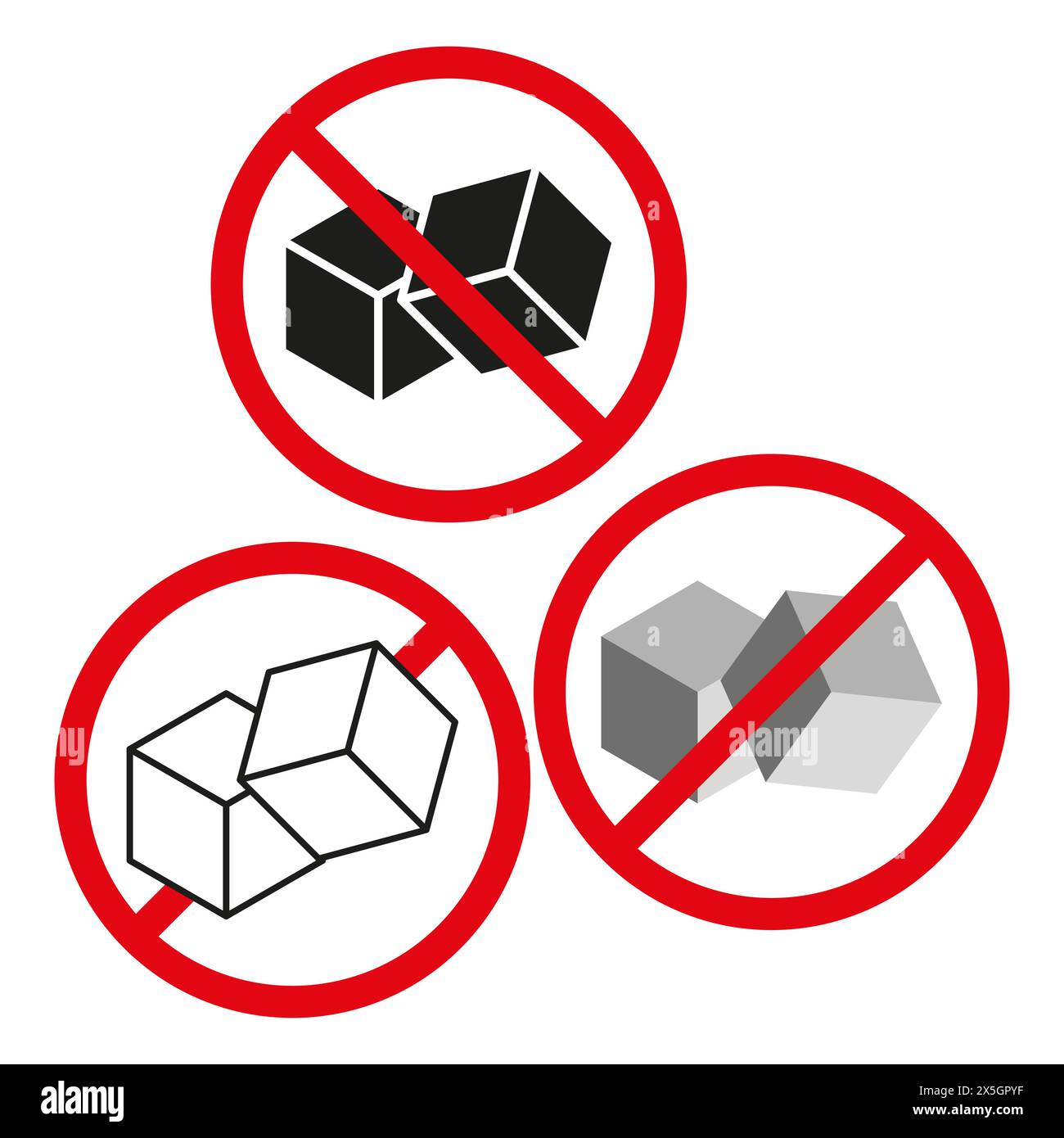 Prohibition signs with 3D cubes. No boxes or blocks allowed symbols ...