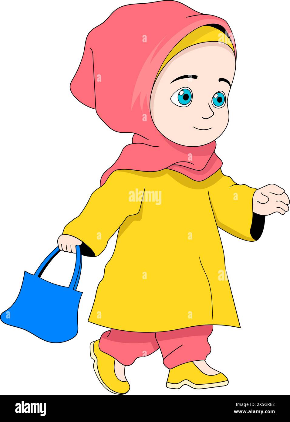 Cartoon doodle illustration, Muslim girl wearing a hijab walking ...