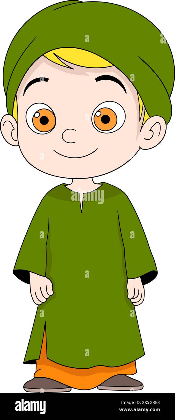 illustration of a religious person, a Muslim boy dressed neatly going ...