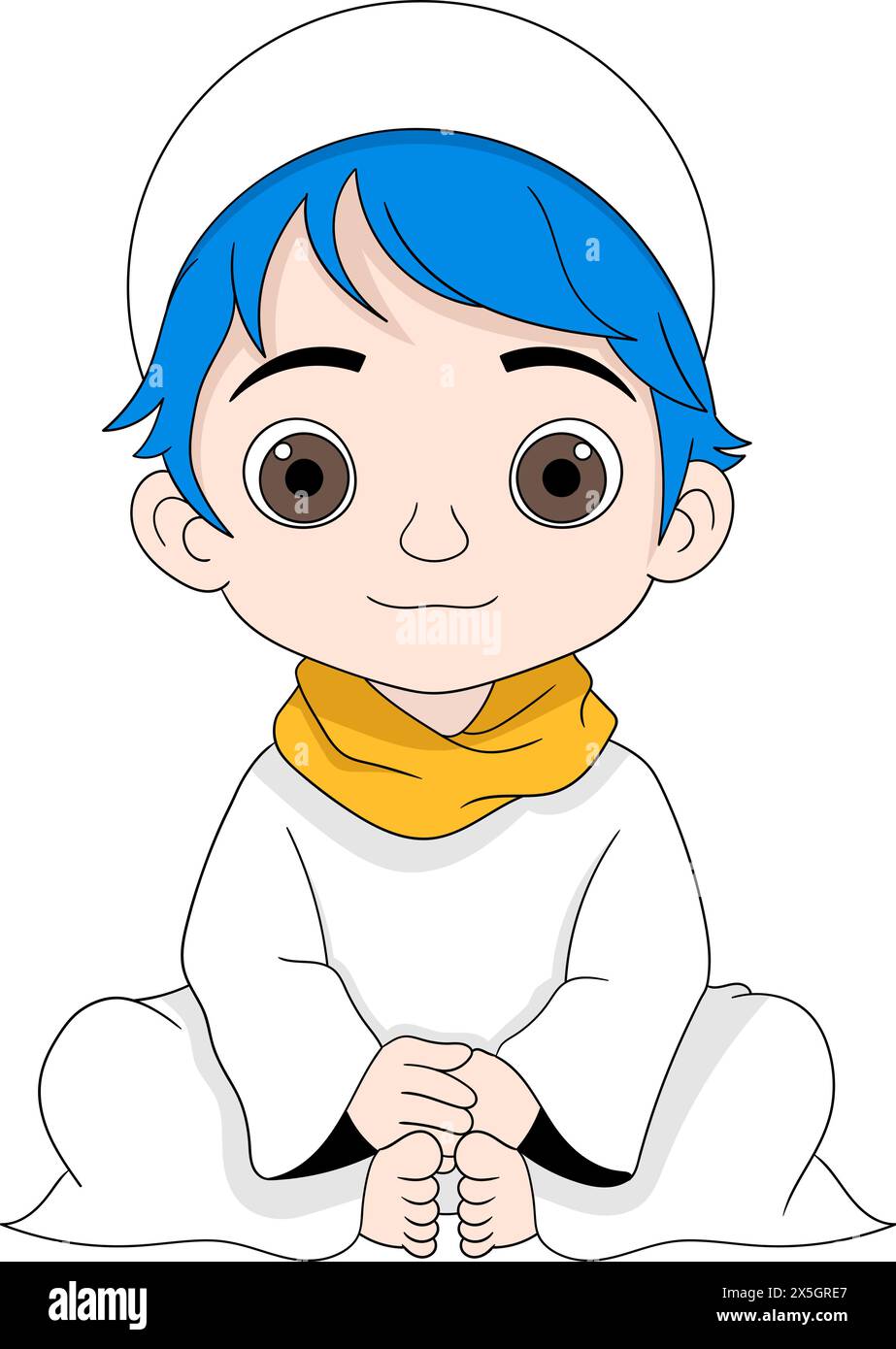 illustration of a religious person, Muslim boy sitting fasting ...