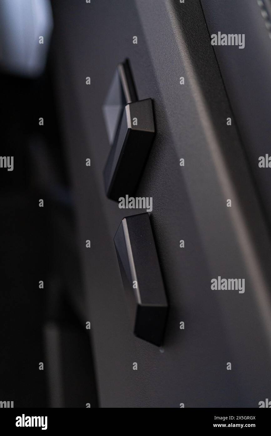 Close-up View of Seat Adjustment Buttons in Tesla Cybertruck Stock ...