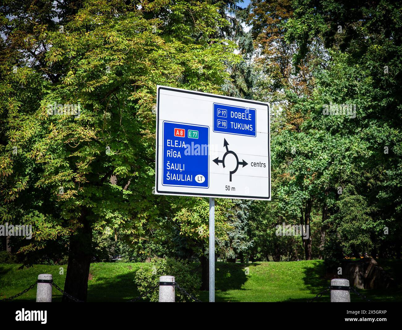 Picture of a typical latvian roadsign abiding by european standards ...
