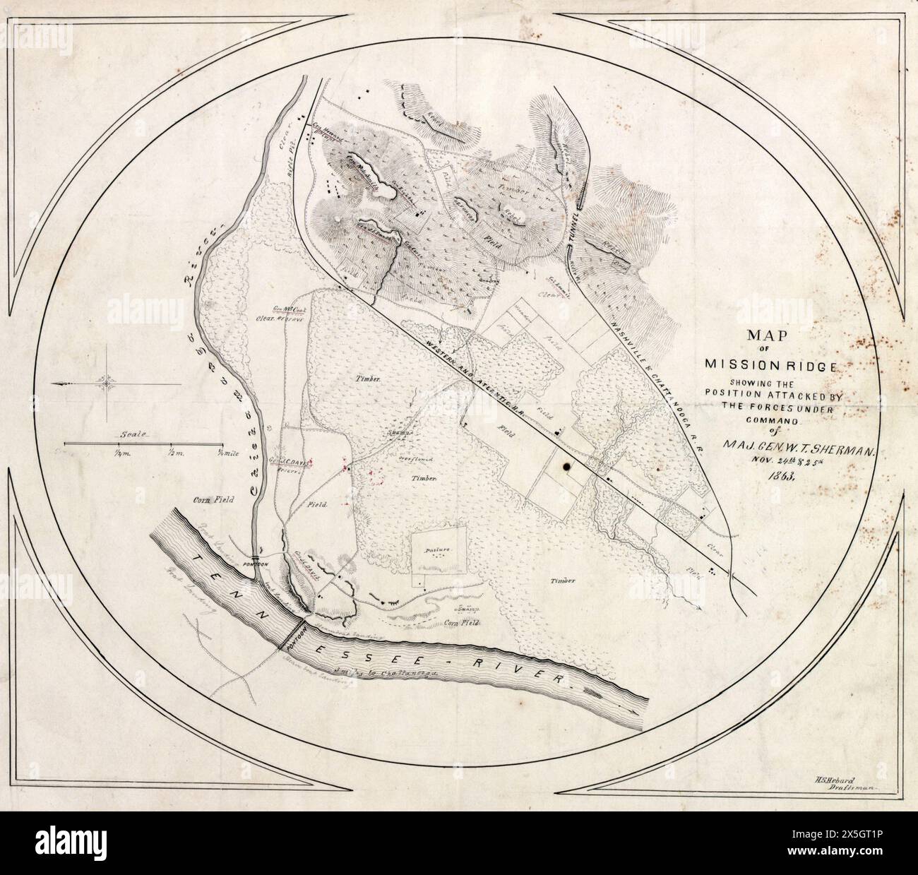 Map of Missionary Ridge showing the position attacked by the forces ...