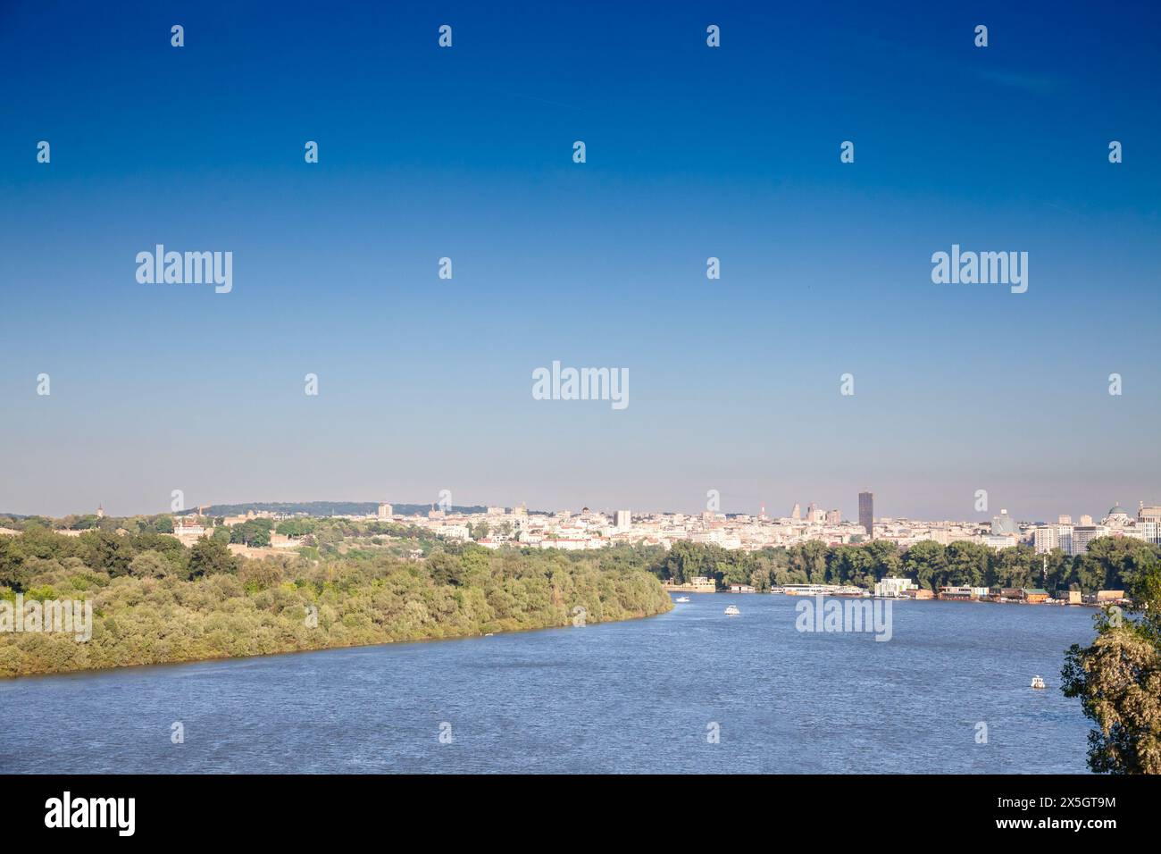 Picture of an aerial panorama of Belgrade taken in summer. Belgrade is ...