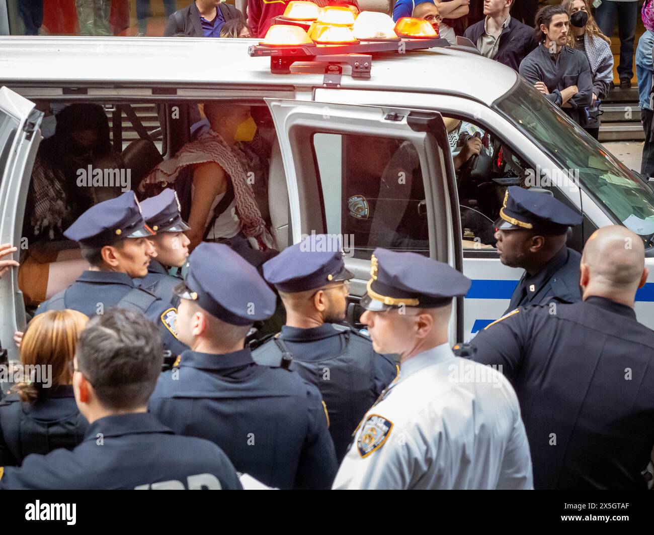 May 9, 2024, New York, New York, USA: The NYPD van with the detainee. A ...