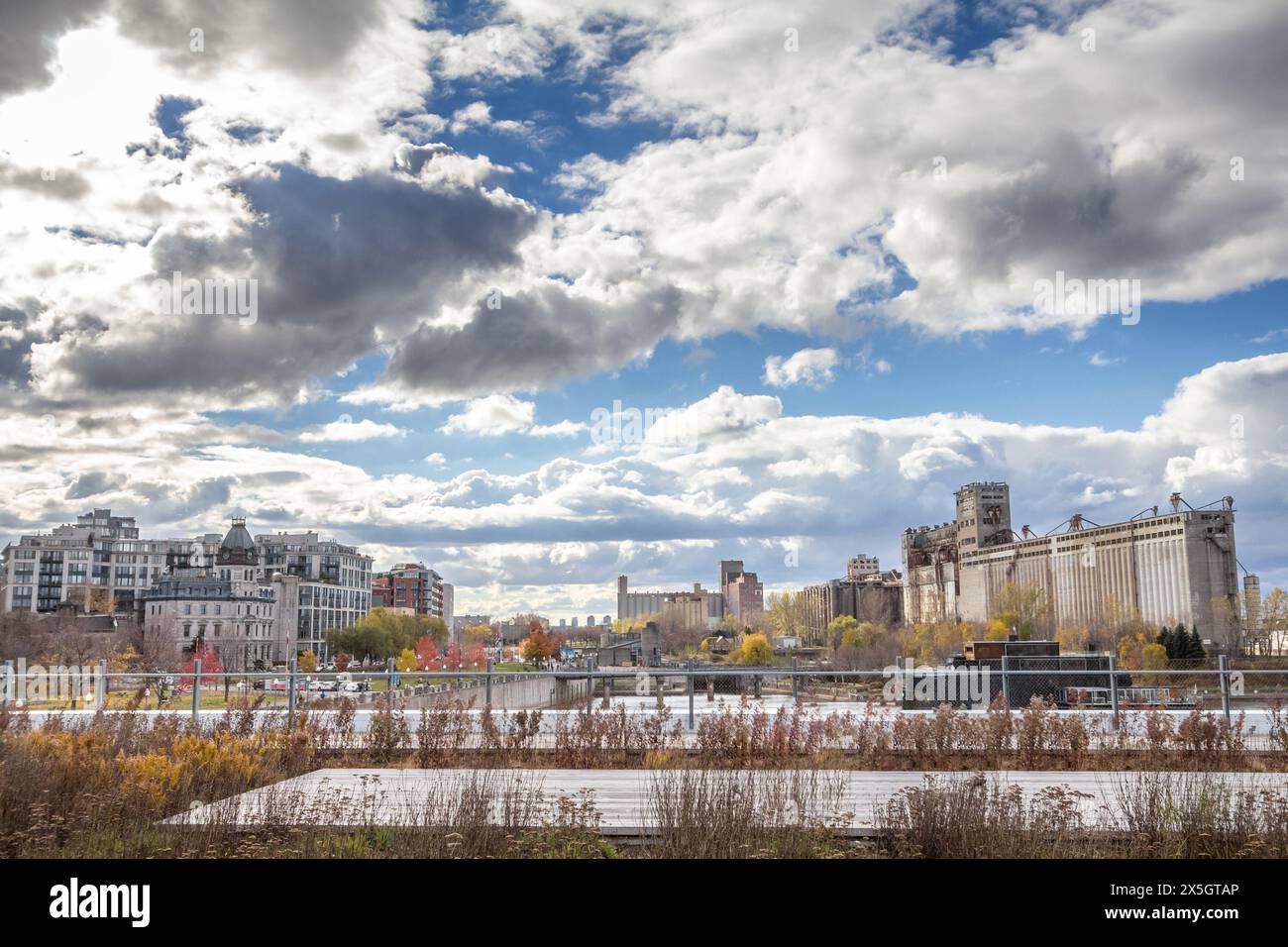 Picture of the port of Montreal, Quebec, Canada. The flour silos and ...