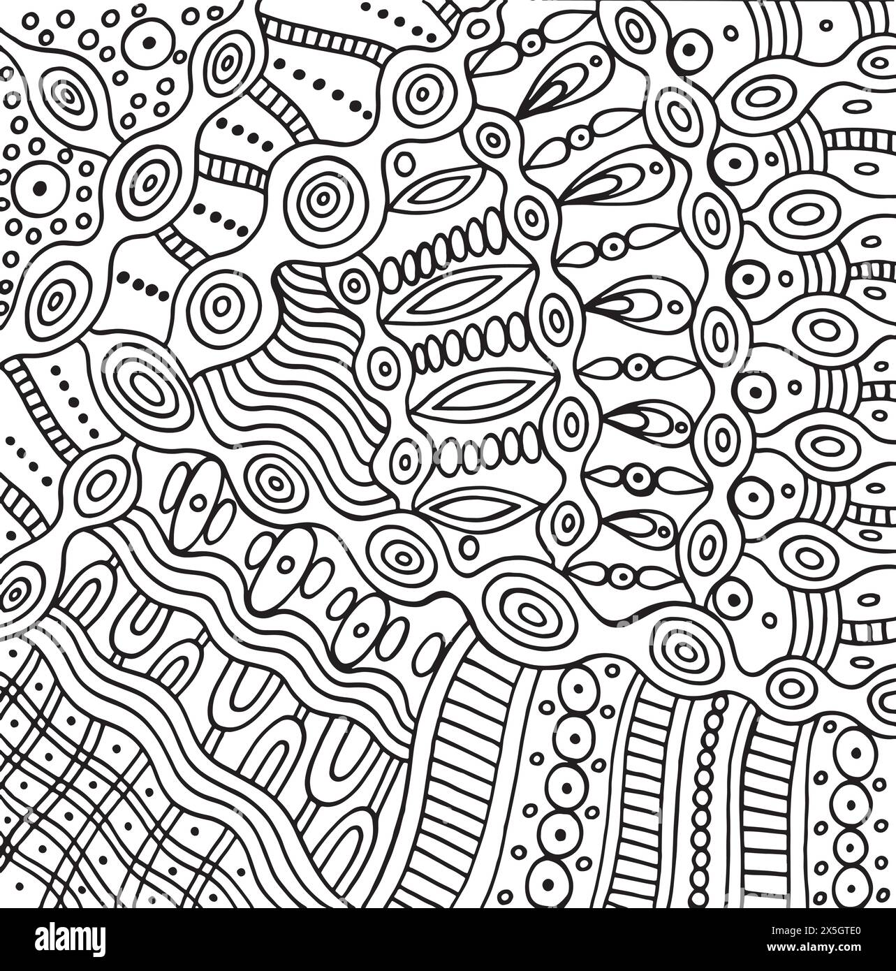 Geometric doodle line art pattern. Outline boho coloring page for ...