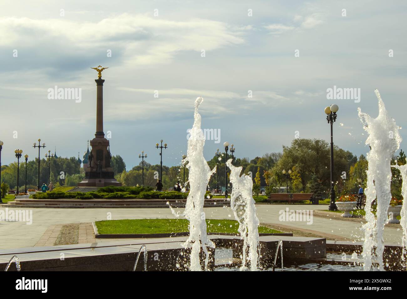 View of the alley of fountains and the monument in honor of the 1000th ...
