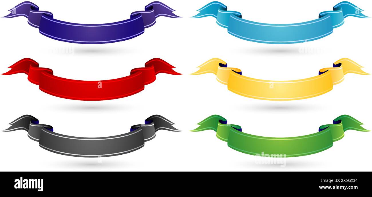 Set of colorful ribbons on a isolated white backgrounds for banners ...